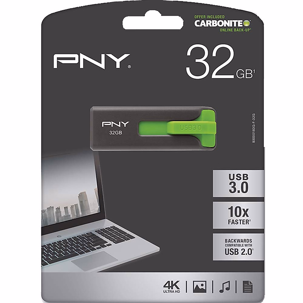 PNY Elite Prime USB 3.0 Flash Drive, 32GB, Gray/Green (P-FD32GEL-GE)