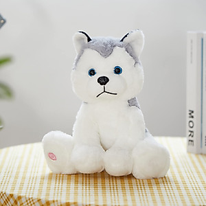 Houwsbaby Light up Husky Stuffed Animal Dog Floppy LED Plush Toy Puppy Night Lights Glow Pillow Birthday Gifts for Kids Toddler Girls, Gray, 11''