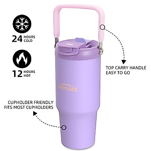 Greylock 30 oz Tumbler with Handle, Vacuum Insulated Tumblers with Flip Straw and Top Handle, Reusable Tumbler with Lid and Straw for Home, Office or Car, Leak-Proof Travel Mug, Keep Cold for 24 Hrs