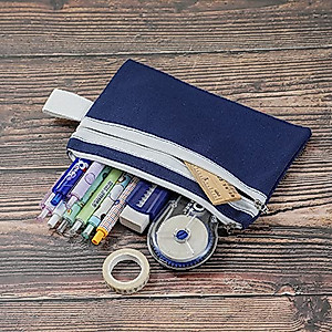2 Pack 7 x 5 Inch Multipurpose Zippered Bags with 2 Compartments, Tools Keys Pens Small Gadgets Pouches, Smartphone Accessories Organizer, Cotton Canvas Water Resistant, Travel Office Outdoor, Navy