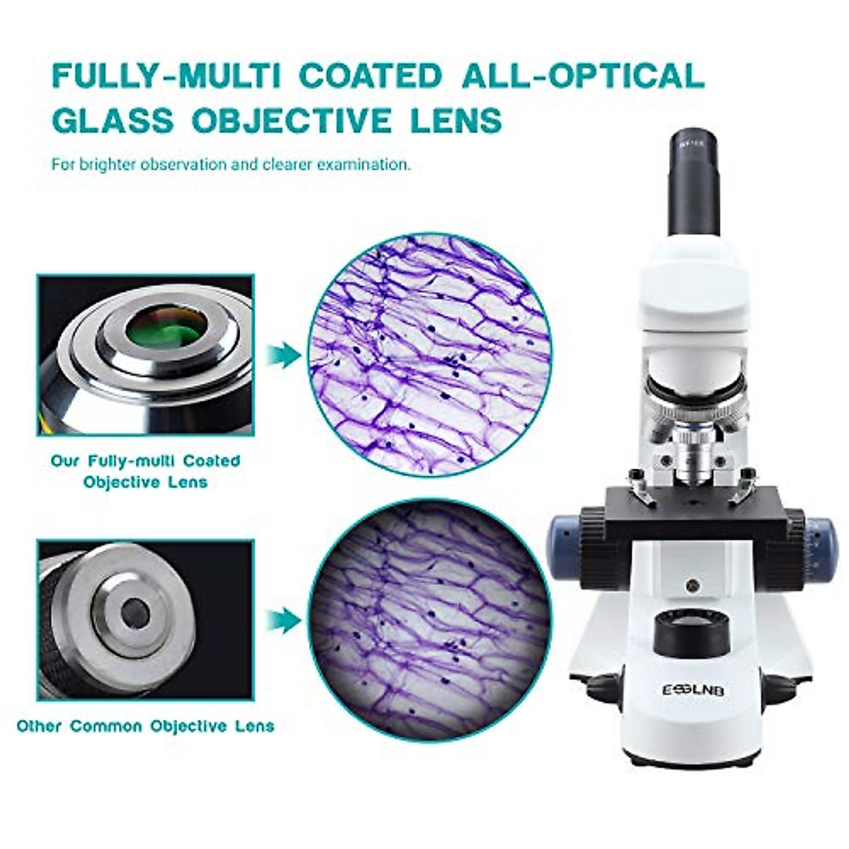 ESSLNB 1000X Microscope for Kids Students 40X-1000X Biological Compound Microscopes with Cell Phone Adapter Double Layer Stage Abbe Condenser and Slides