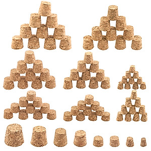 Keadic 120 Pcs 8 Sizes Wooden Tapered Cork Plug Assortment Set Soft Wood Wine Bottle Corks Stoppers Replacement for Wine And Beer