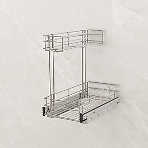 STORKING 2 Tier Under Sink Pull Out Cabinet Organizer Slide Wire Shelf Basket for Kitchen Base Cabinets 9" W 17" D 16" H (17D,2pcs)