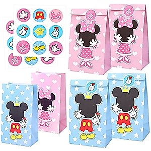HOWAF 12 Packs Mickey Party Bags with Stickers, Mickey Gift Paper Bags, Mickey Candy Treats Bags for Kids Birthday Party Decoration Mickey Theme Party Favor Supplies Goodie Bags