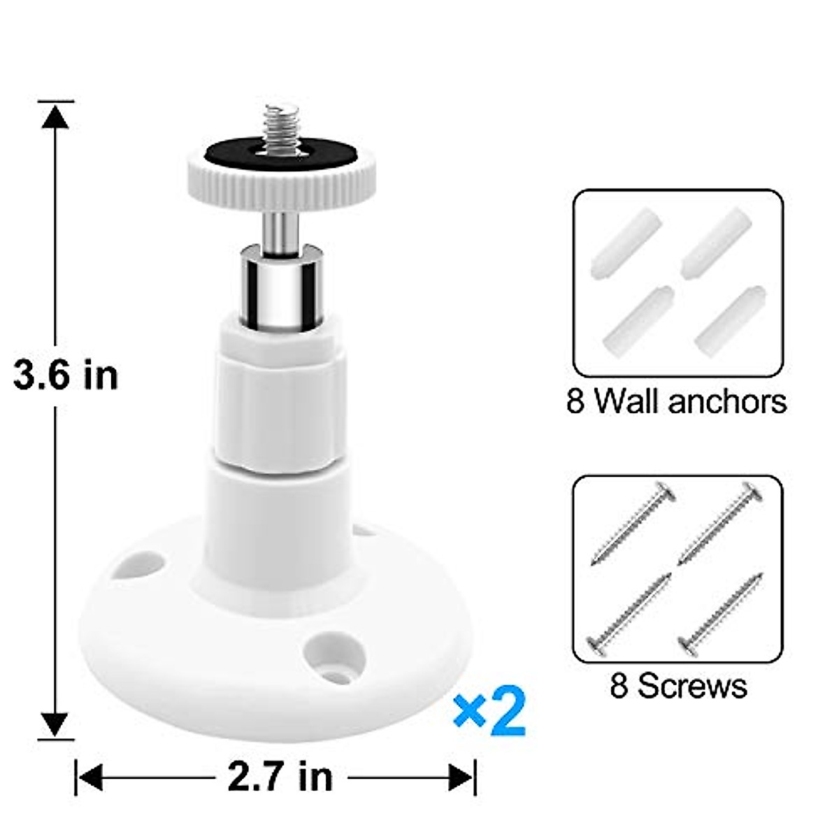 2 Pack Wall Mount for Wyze Cam Pan Security Camera with 16.4FT Charging Cable, for Wyze Cam Pan v2 Mounting Kit Including Charging Cord, 360 Degree Adjustable Ceiling Mount and 30 Wire Clips
