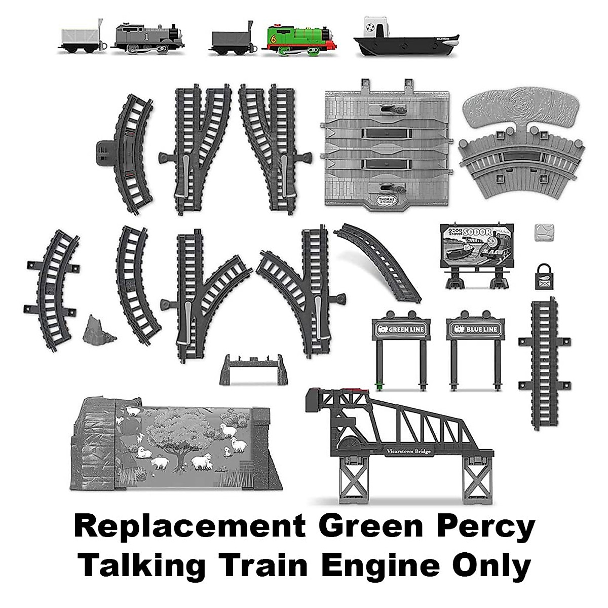 Thomas and Friend Replacement Part for Thomas and Friends Playset Talking Thomas and Percy Train Set - GLK80 ~ Replacement Green Percy Talking Train Engine, Green, Red, Black, White
