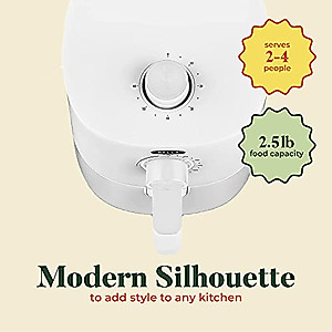 BELLA 3 Qt Manual Air Fryer Oven and 5-in-1 Multicooker with Removable Nonstick and Dishwasher Safe Crisping Tray and Basket, 1400 Watt Heating System, Matte White