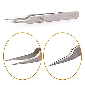 Vetus Tweezer Stainless Steel Non-magnetic Curved Pointed Tip Precision Eyelash Eyebrow Extensions Lashing Tool (5a-sa)