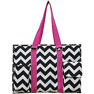 Ocean Themed Prints NGIL Large Travel Caddy Organizer Tote Bag (Chevron Tote Hot Pink and Black)