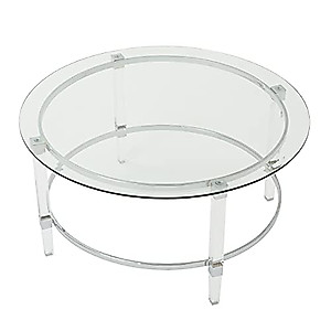 Christopher Knight Home Elowen Modern Round Tempered Glass Coffee Table with Acrylic and Iron Accents, Clear 35.5 in x 35.5 in x 18 in (W x L x H)