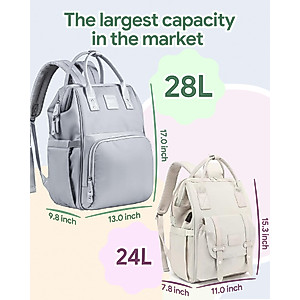 AUYRE Diaper Bag Backpack Large Diaper Bag Travel Backpack with Insulated Pockets & Stroller Straps Baby Shower Gifts Large Capacity, Waterproof, Grey