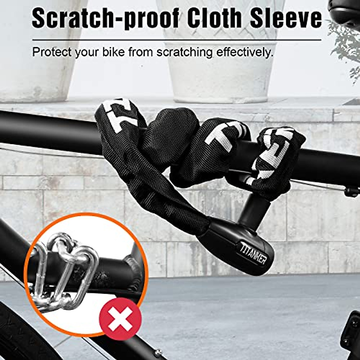 Titanker Bike Chain Lock (Black-10mm), Heavy Duty Key Lock for Bicycle, Motorcycle, Door, Gate, Fence, Grill - Portable, Anti-Theft, 3.3ft, 4.5lbs