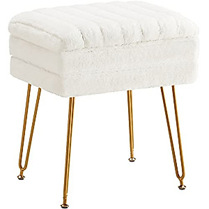 Soohow Faux Fur Vanity Chair - Storage Ottoman with Metal Legs, Perfect for Makeup Room, Living Room, Bedroom