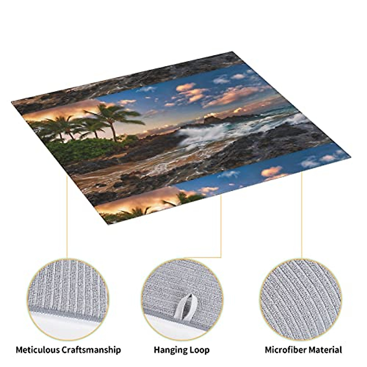 Palm Trees Clouds Tropical Coast Printed Drying Mat For Kitchen Ultra Absorbent Microfiber Dishes Drainer Mats Non-Slip Silicone Quick Dry Pad - 18 X 16inch