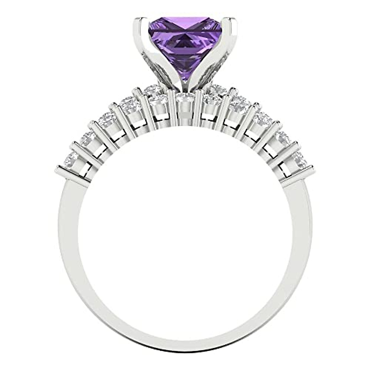 Clara Pucci 2.66ct Princess Cut Pave Solitaire Accent Created Alexandrite Engagement Anniversary Bridal Ring Band set 18K White Gold 3.5