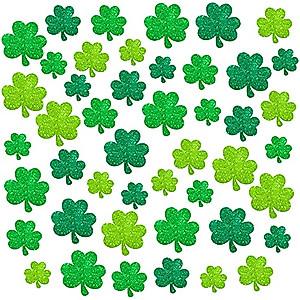 45 Pieces, Shamrock Cutouts for Shamrock Decorations - Green Glitter, St Patricks Day Cutouts | St Patricks Day Decorations, St. Patricks Day Bulletin Board Decorations | St Patricks Day Wall Decor