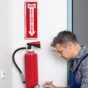 Tondiamo 4 Pack Fire Extinguisher Sign Fire Sign Rust Free Aluminum Reflective Signs 4 x12 Inch Laminated for Ultimate UV, Weather, Scratch, Water and Fade Resistance, Indoor Outdoor (Regular Style)