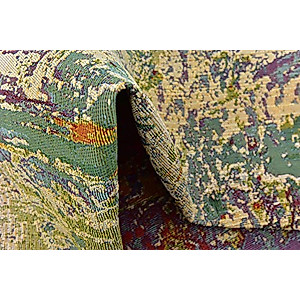 Unique Loom Modern Collection Rustic, Abstract, Distressed, Bright Colors, Indoor and Outdoor Area Rug, 6 ft 0 in x 6 ft 0 in, Multi/Green