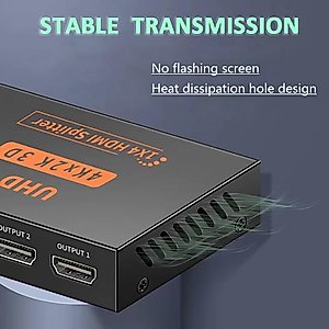 HDMI Splitter 1 in 4 Out 4K, 1x4 HDMI Splitter 3D Full HD 1080P, for Monitors Duplicate/Mirror, Compatible for HDTV PS4 Blu-Ray Player Box STB DVD Player, Projector Etc (1 Source onto 4 Displays)
