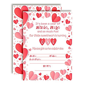 Our Little Sweetheart First Birthday Red and White Valentine Party Invitations, 20 5x7 Fill In Cards with Twenty White Envelopes by AmandaCreation