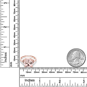 Gem Stone King 18K Rose Gold Plated Silver Peach Simulated Morganite Ring For Women (4.61 Cttw, Cushion Cut 10MM, Available In Size 5,6,7,8,9)