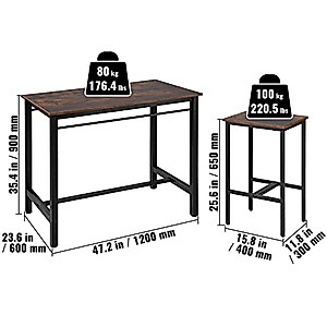 VEVOR Bar Table and Chairs Set 47" Pub Table Set with 4 Bar Stools Kitchen Dining Table and Chairs Set for 4 Iron Frame Counter Height Dining Sets for Home, Kitchen, Living Room