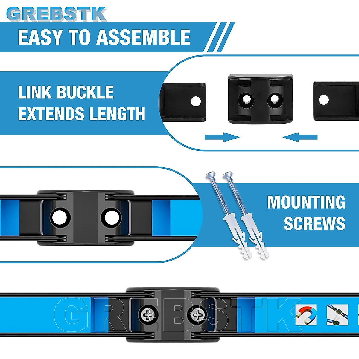 GREBSTK 18 IN Magnetic Tool Holder Strip Heavy Duty Magnetic Tool Bar Metal Tool Organizer Rack with Mounting Screws, 4PCS