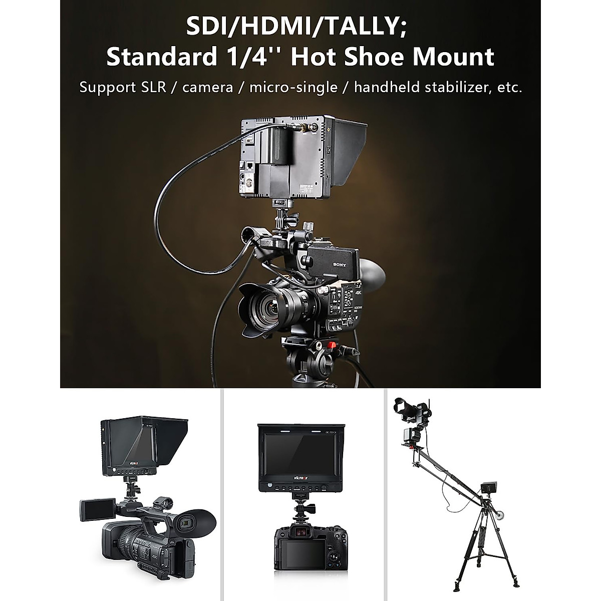 VILTROX DC-70EX 7" 4K HD 1024x600 HDMI/SDI/AV Input Output Camera Video LCD Monitor Display for DSLR, with hot Shoe Adapter