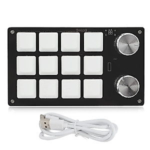 One Handed Macro Mechanical Keyboard, Portable Multifunctional One Handed Mechanical Gaming Keypad with 12 Fully Programmable Keys & Knob, for Windows, for Linux, for Vista, for OS X(White)
