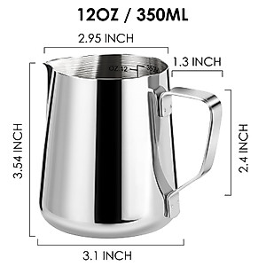 Milk Frothing Pitcher, Espresso Steaming Pitcher 12oz, Espresso Machine Accessories, Stainless Steel Milk Coffee Cappuccino Barista Steam Pitchers Milk Jug Cup with Spoons