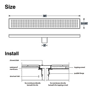 Naiture Brushed Stainless Steel 18" Lattice Linear Shower Drain