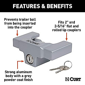 CURT 23081 Powder-Coated Aluminum Trailer Tongue Lock, 2-5/16-Inch Couplers