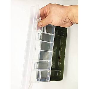 Toasis Fishing Lure Storage Container Organizer Double Layer Tackle Plastic Box (Olive & Clear-2pack)