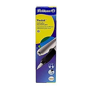 Pelikan Twist Fountain Pen with 1 Ink Cartridge, Medium Nib, Silver, Boxed (947101)