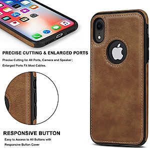 DOGODON Design Compatible with iPhone XR Case Luxury Leather Business Vintage Slim Non-Slip Soft Grip Shockproof Protective Cover (2018) 6.1 Inch (Brown)