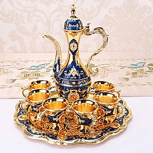 Drinking Cups Metal Wine Glass Jug Set European Style Wine Glass Set Table Decoration Home Crafts Wedding Gift(Blue)