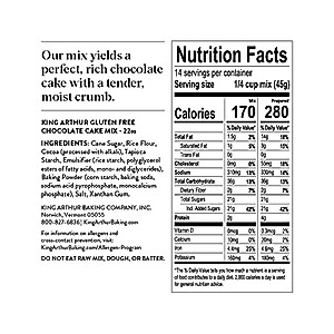 King Arthur, Gluten-Free Chocolate Cake Mix, Gluten-Free, Non-GMO Project Verified, Certified Kosher, Non-Dairy, 22 Ounces
