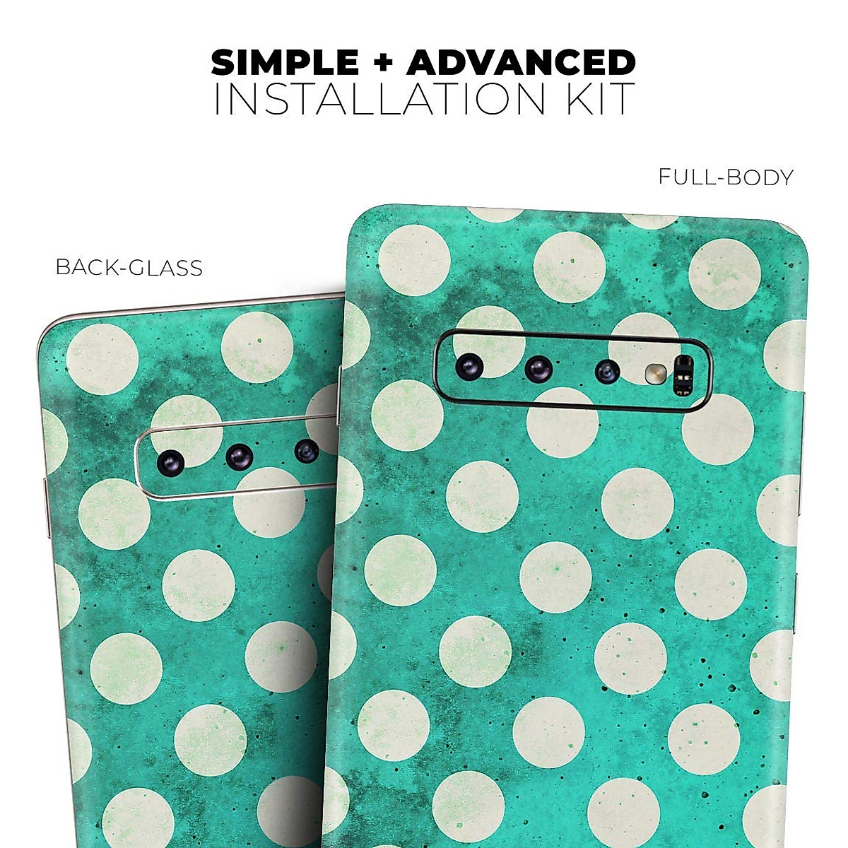 DesignSkinz Dark Teal and White Polka Dots Pattern Protective Vinyl Decal Wrap Skin Cover Compatible with The Samsung Galaxy S20 (Screen Trim & Back Glass Skin)