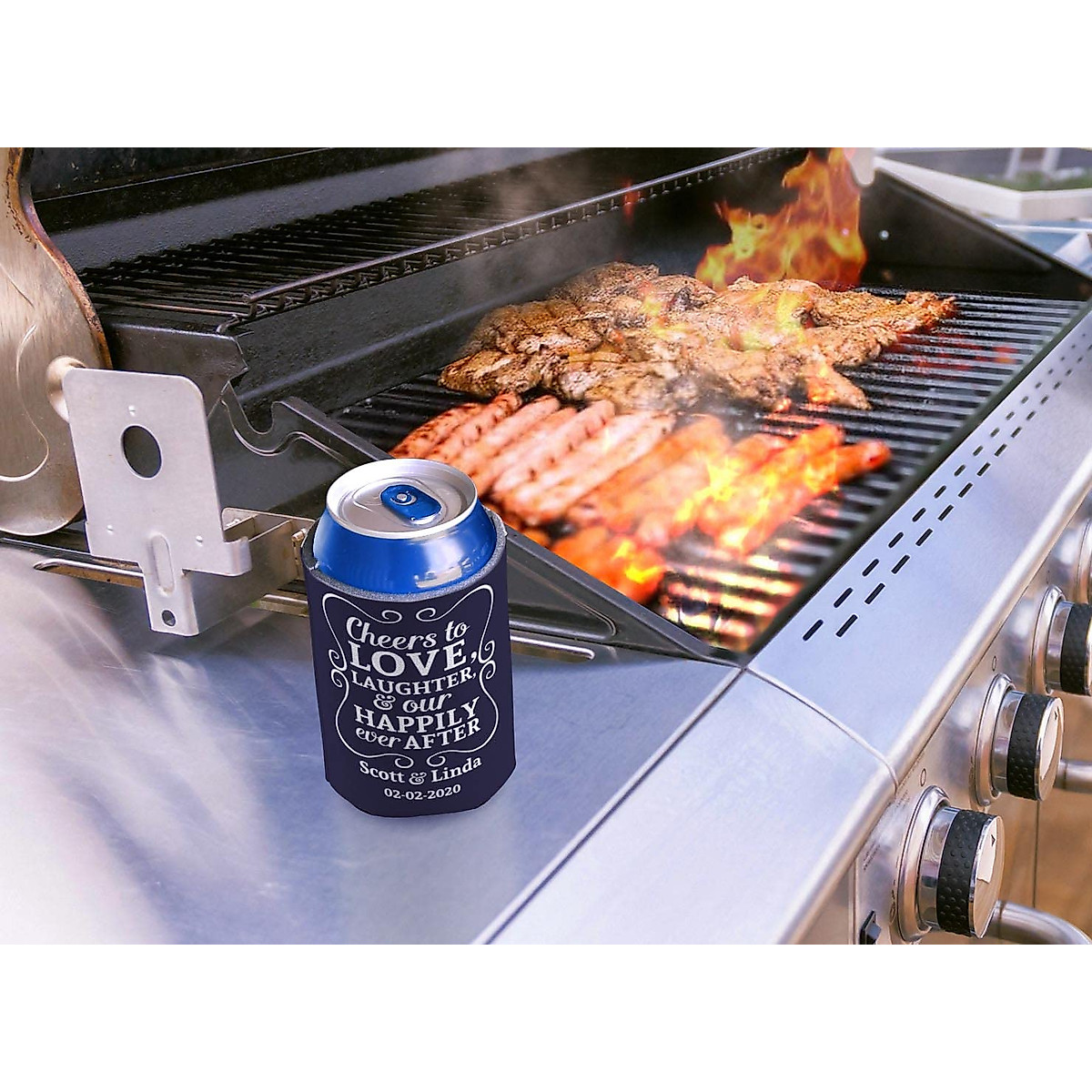 Cheers To Love Custom Names & Date 12-Pack Personalized Can Coolie Drink Coolers Coolies Navy