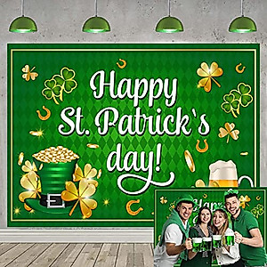 Happy St. Patrick's Day Backdrop Irish Luck Day Green Shamrock Photograpgy Backdrop Gold Coins Pot Photography Background for Children Adults Birthday Party Decor Backdrop (7x5FT: 84x60 inch)