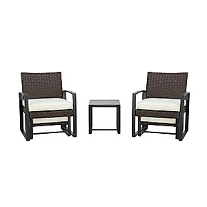 LOKATSE HOME 5 Pieces Patio Furniture, Outdoor Conversation Sets Rattan Wicker Chairs with Soft Cushion, Ottomans and Coffee Table for Balcony Poolside Front Porch Deck, Beige