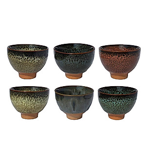 Mtoye 6PCS Handmade Chinese Small Ceramic Tea Set Sake Cups Set of 6，2.5oz 6 Colors Pottery Teacups
