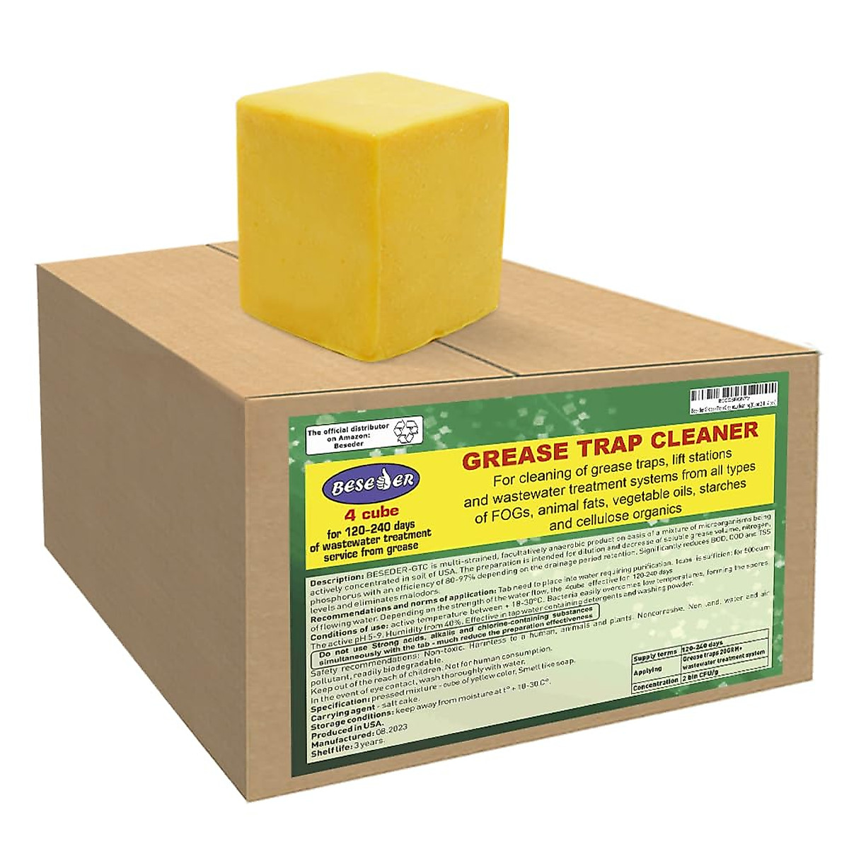 Beseder Grease Trap Cleaner Cube 2 lb for large grease trap cleaning (Cube 2 lb, 4 pcs)