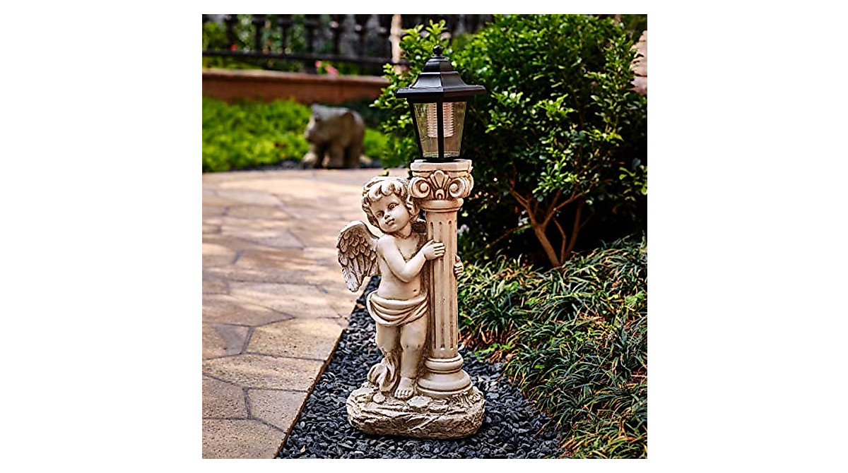 Angel Garden Statue with Solar Lights - 19.7 Inch Cherub Angel Decor