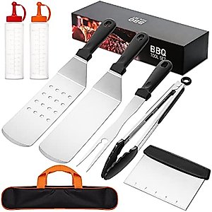 AIKWI Blackstone Griddle Accessories Tool Kit, (8 Pieces) Flat Top Grill Professional Grade Set, with Spatulas, Fork, Tong, Chopper, Bottles & Carry Bag, Perfect for Outdoor BBQ, Indoor Cooking