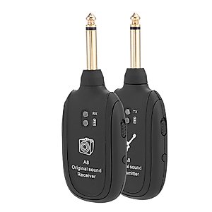 UHF Wireless Guitar System, Acogedor Guitar Transmitter Receiver, Built-in Rechargeable Battery, Wireless Audio Transmission Set for Electric Guitar Bass