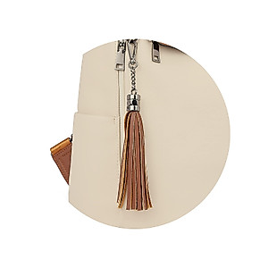 Telena Backpack Purse for Women, PU Leather Anti Theft Travel Backpack Purse Shoulder Bags with Tassel Contrast Creamy White