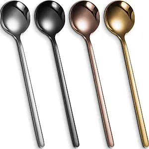 4 Pieces Coffee Spoons Teaspoons Stainless Steel Espresso Spoons Frosted Handle Soup Spoons for Coffee Sugar Soup Ice Cream Dessert Cake Supplies, 5.31 Inch and 4 Colors