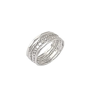 Set Of Five Mixed Stacking Sterling Silver Ring Modern Handmade Stacking Set Beaded Twisted Hammered Ring Jewellery Gift (10.5)