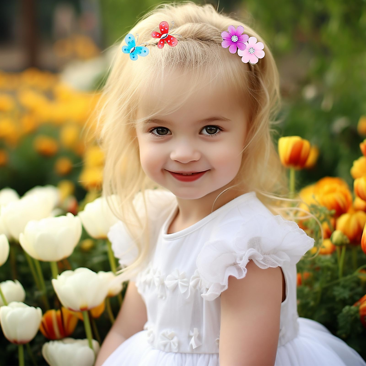 PinkSheep Hair Clip, Butterfly Flower Hair Accessory for Little Girl, 12PCS Tulle Mesh Hair Bows Colorful Flower Hair Pins Barrettes, for Toddler Baby Girls